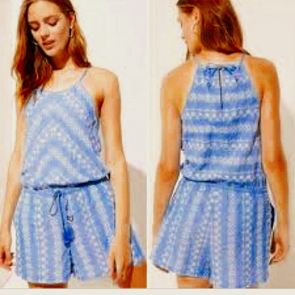 LOFT | Pants & Jumpsuits | The Loft Blue Embroidered Romper | Poshmark